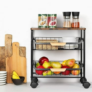 Zimtown 3-Tier Multifunctional Kitchen Wire Rolling Utility Cart with ...