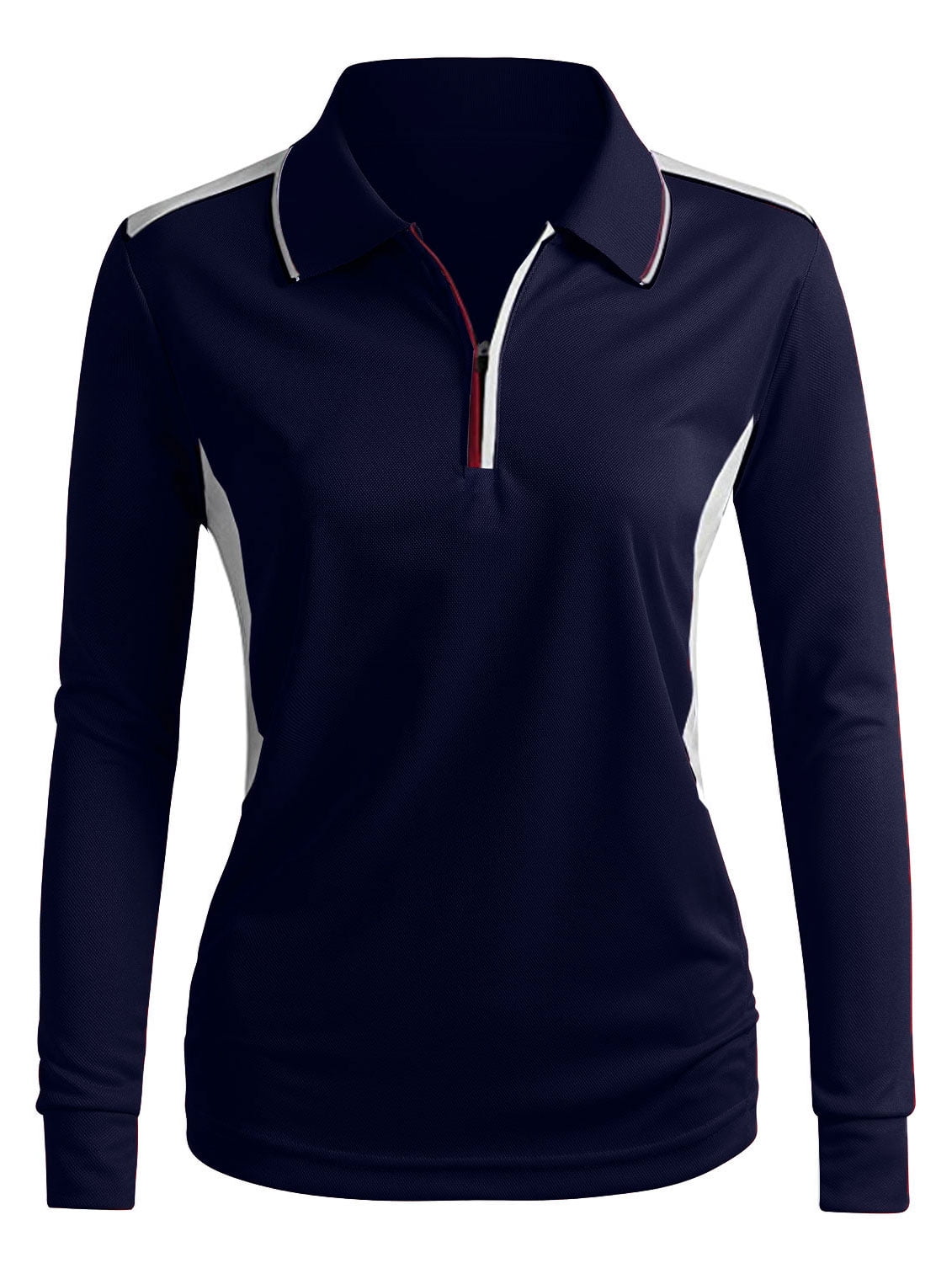 Clovery Womens Activewear Half Zip Up Long Sleeve 2 Tone Polo Shirts