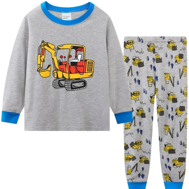2022 New Kids Boys Cartoon Excavator Pattern Pajamas Cotton Long ...