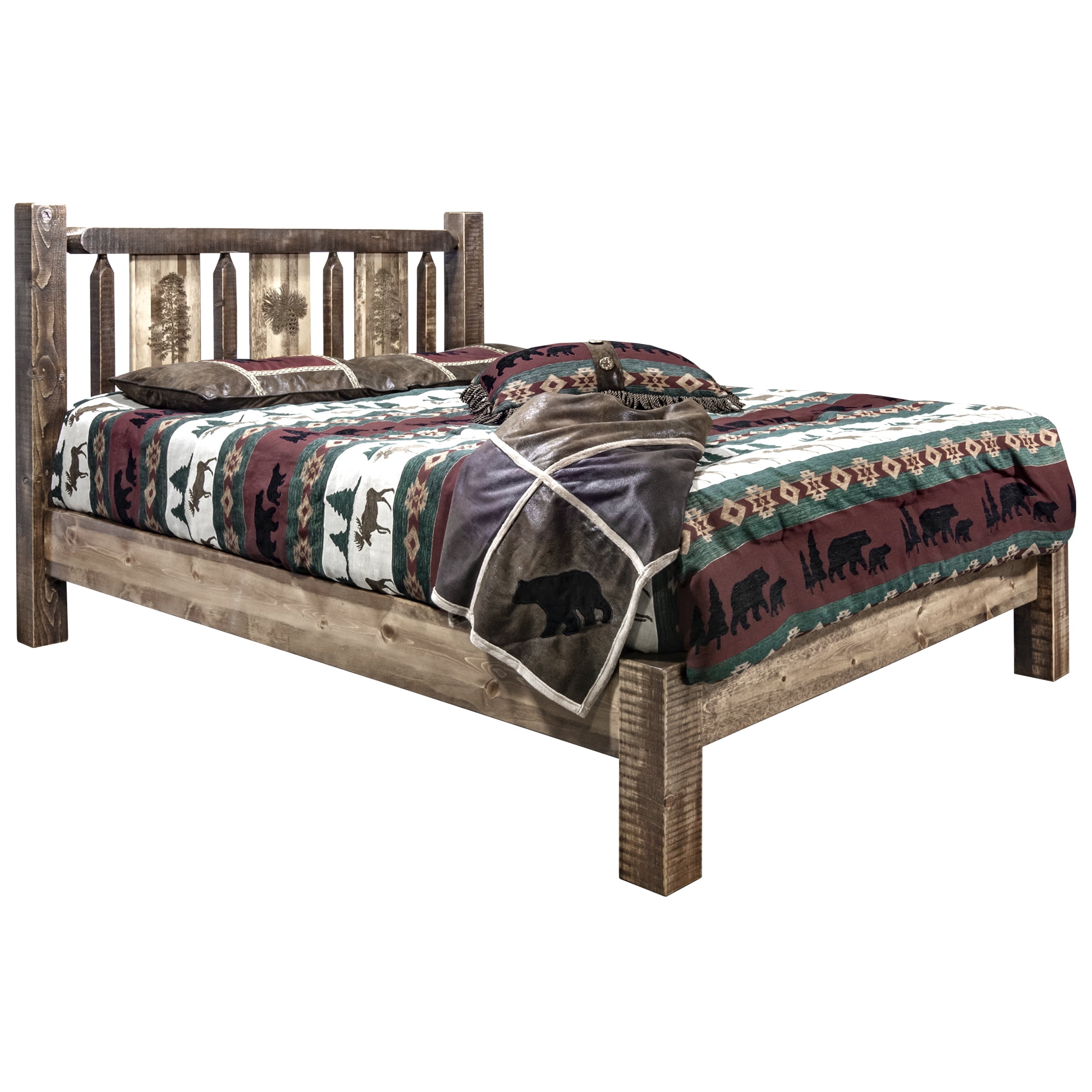 Homestead Collection Full Platform Bed w/ Laser Engraved Pine Tree ...
