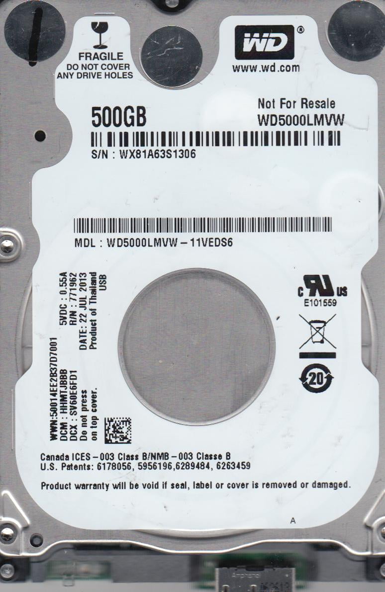 WD5000LMVW-11VEDS6, DCM HHMTJBBB, Western Digital 500GB USB 2.5 Hard ...