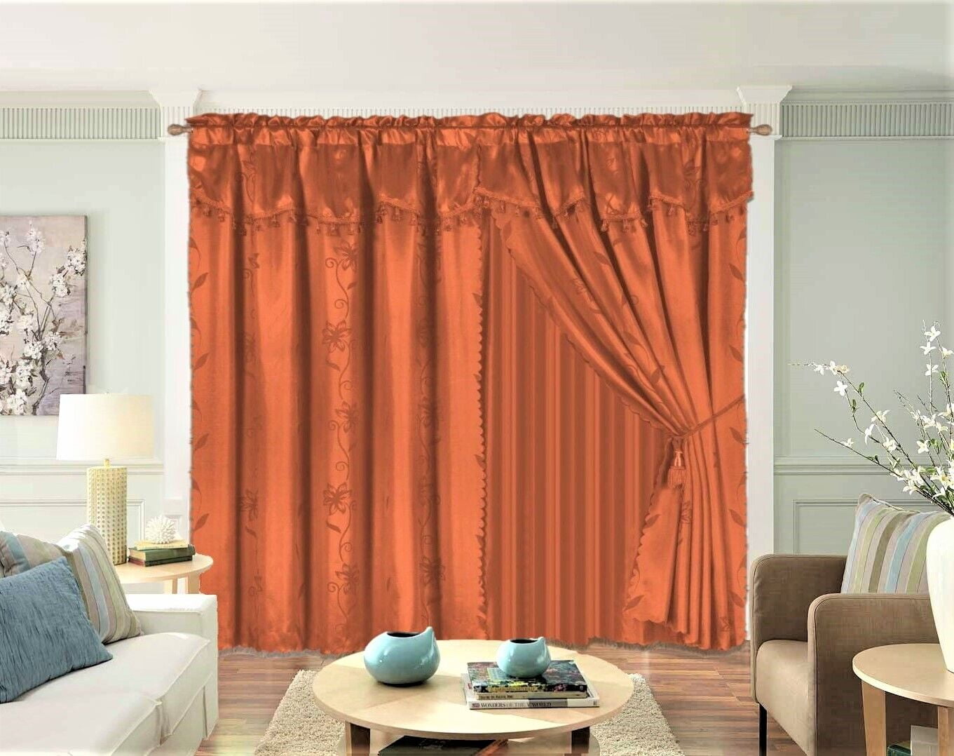 NADA Orange color 8 piece complete set window curtain panels, matching ...