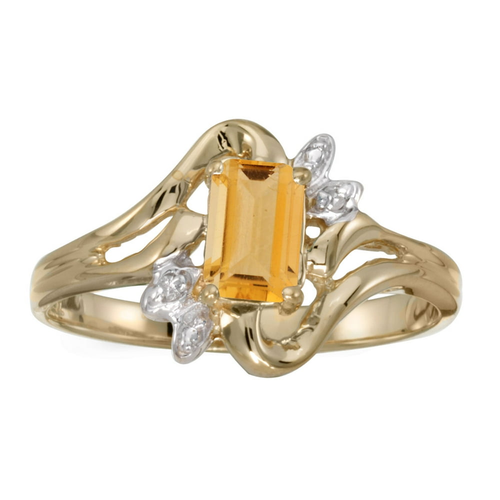 Direct-Jewelry - 10k Yellow Gold Emerald-cut Citrine And Diamond Ring ...