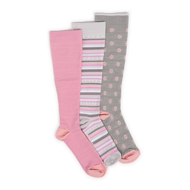 Muk Luks Women's Wide Width Nylon Knee-High Compression Socks, 3 Pair ...