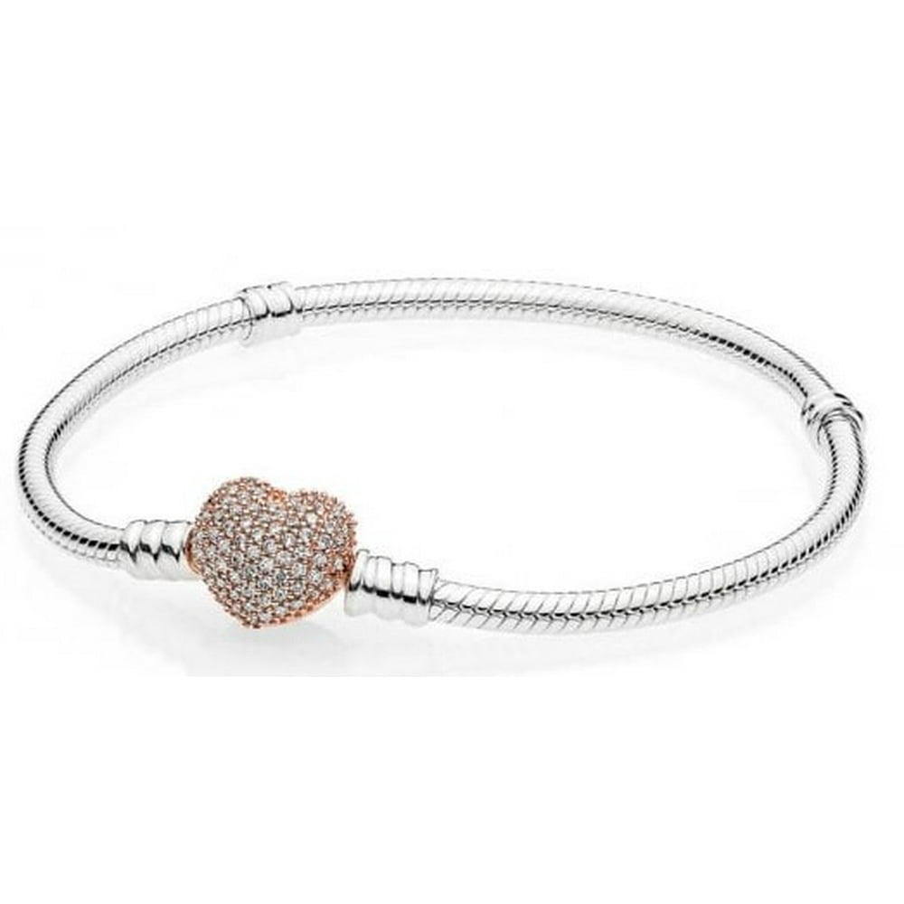 PANDORA - Sterling Silver Bracelet, Rose Pav?? Heart Clasp 586292CZ-18 ...