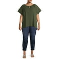 Terra And Sky Womens Plus Size Textured Ruffle Sleeve Peasant Top