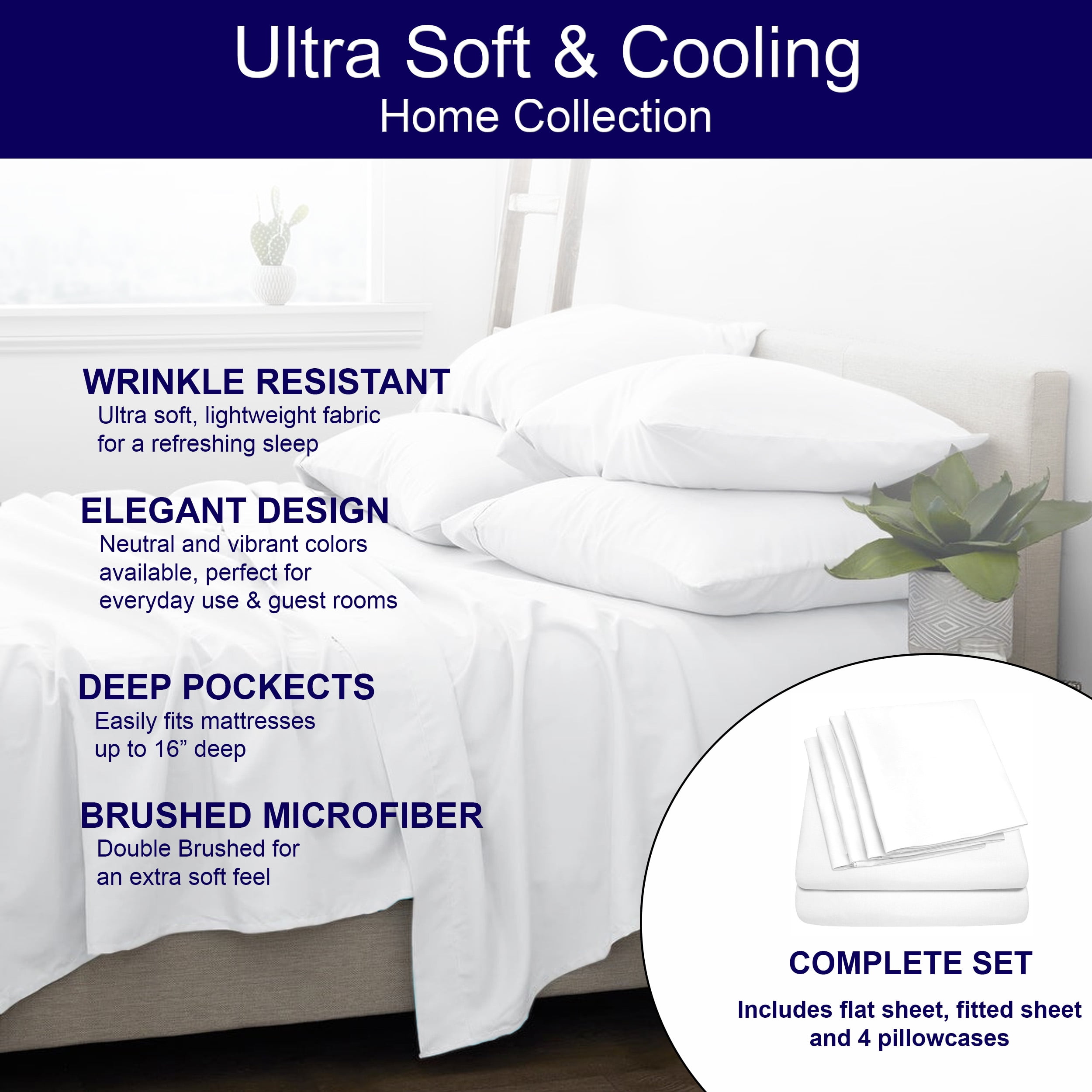 Premium Home Collection Microfiber Soft Cooling Bed Sheet Set - 6 Piece ...