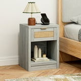 ARKANTOS Rattan Nightstand with Charging Station Set of 2 Bedside Table ...