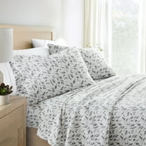 Light Gray Botanical 4 Piece 100% Cotton Flannel Deep Pocket Sheet Set, Full, by Noble Linens ...