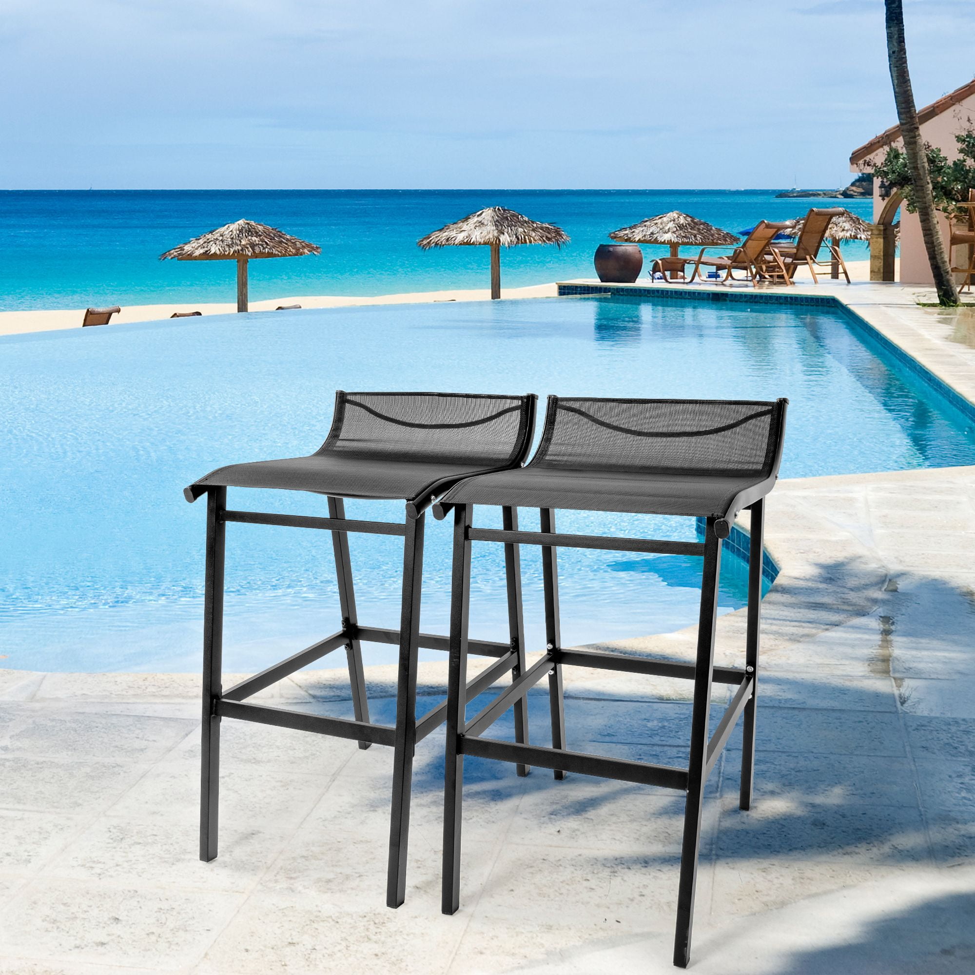 Bar Stools 28'' Counter Height Outdoor Metal Frame Seat Set of 2 Chairs ...