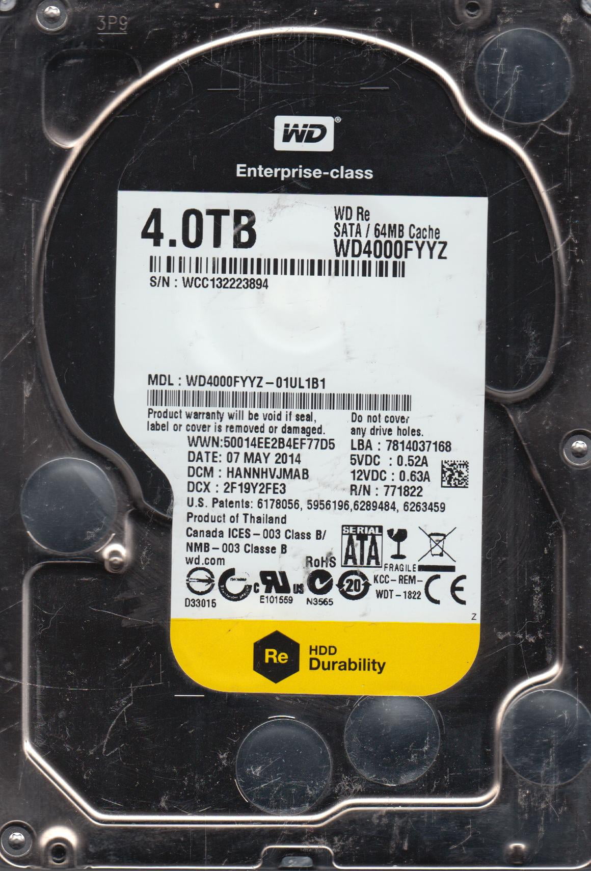 WD4000FYYZ-01UL1B1, DCM HANNHVJMAB, Western Digital 4TB SATA 3.5 Hard ...