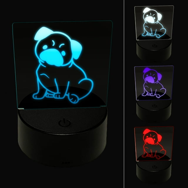 Pug Sitting Dog LED Night Light Sign 3D Illusion Desk Nightstand Lamp ...