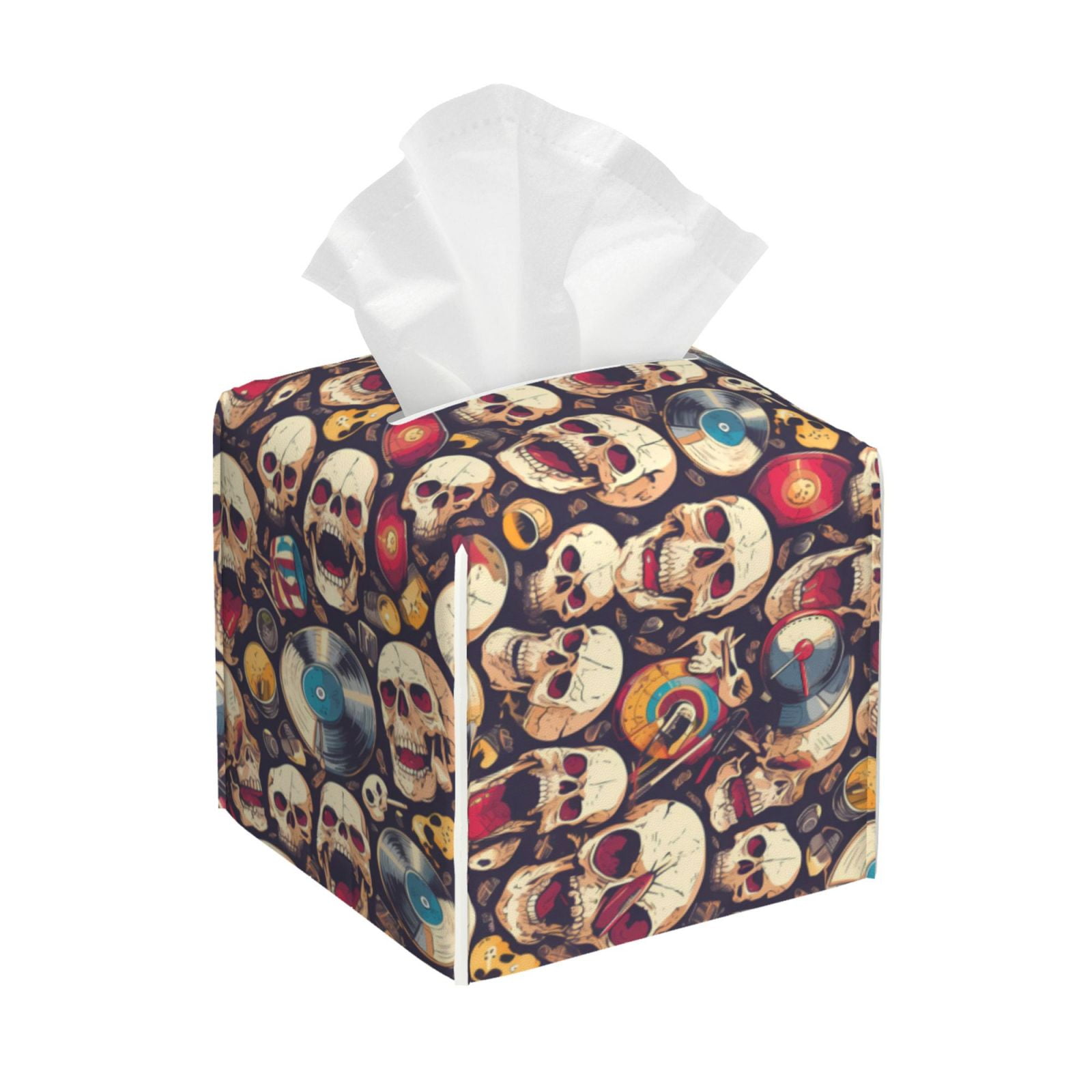 Fotbe rock record music Skull Porta Pañuelos Decorativo de Cuero, Caja ...