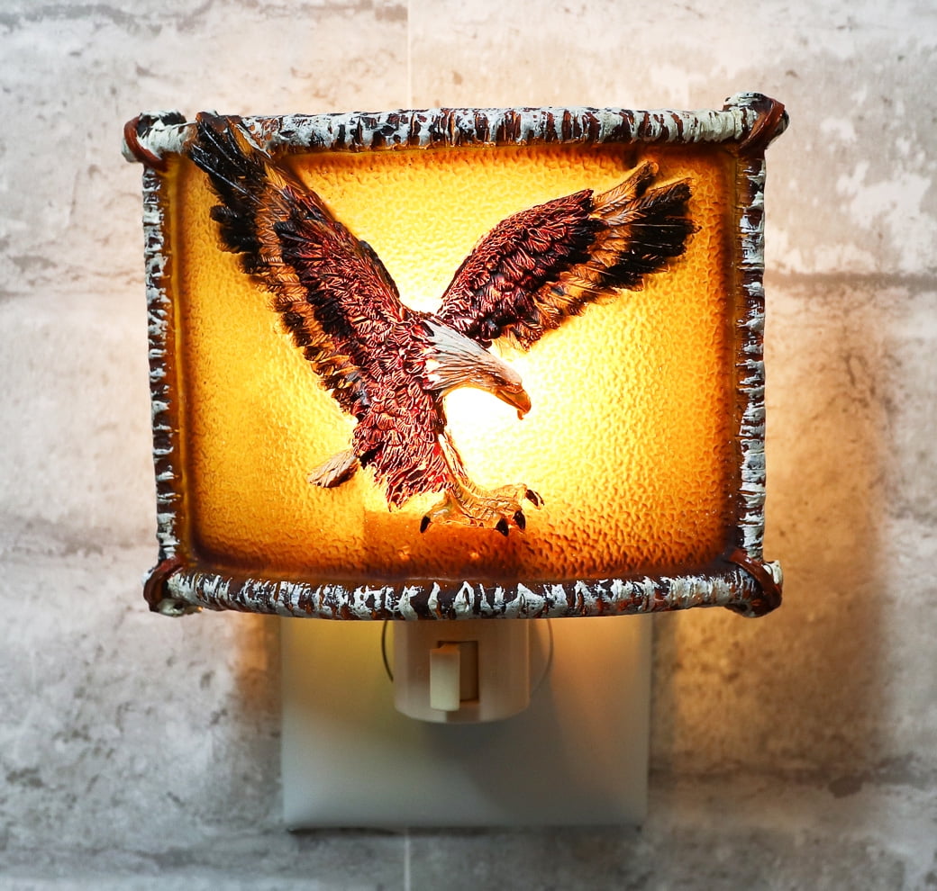 Rustic Western Swooping Bald Eagle Bird Faux Birchwood Wall Plug In ...