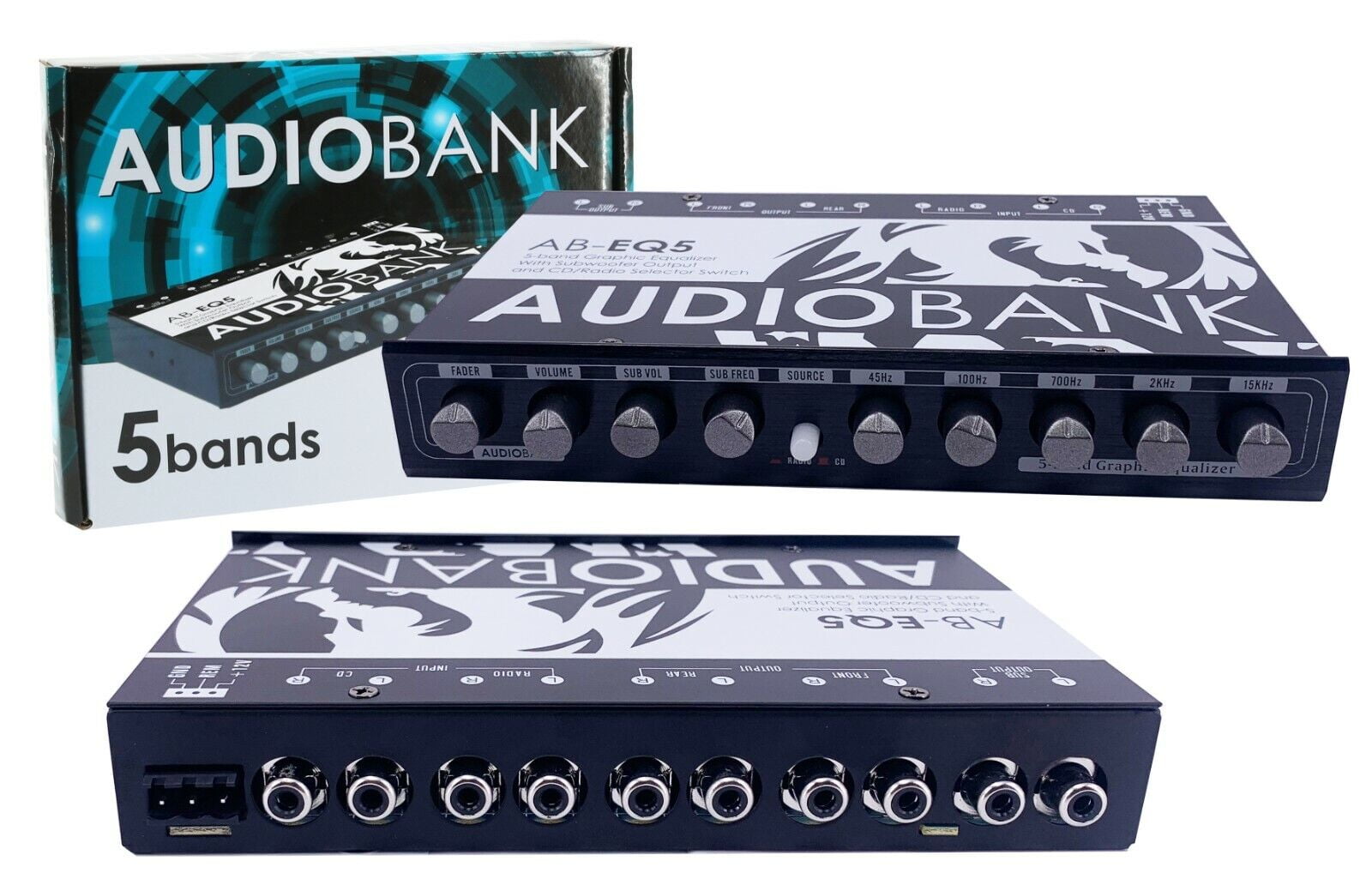 Audiobank AB-EQ5 1/2 Din 5 Band Car Audio Equalizer Graphic EQ w/ Line ...