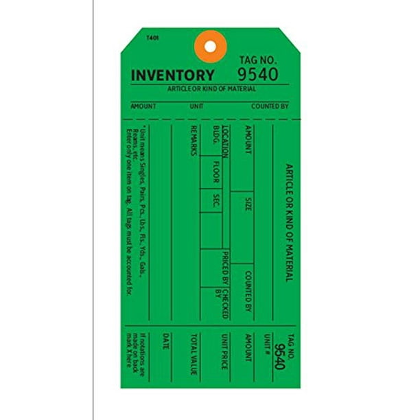 Green 1-Part Inventory Tags with Tear-Off Stub, 2.875 x 5.75 inches ...