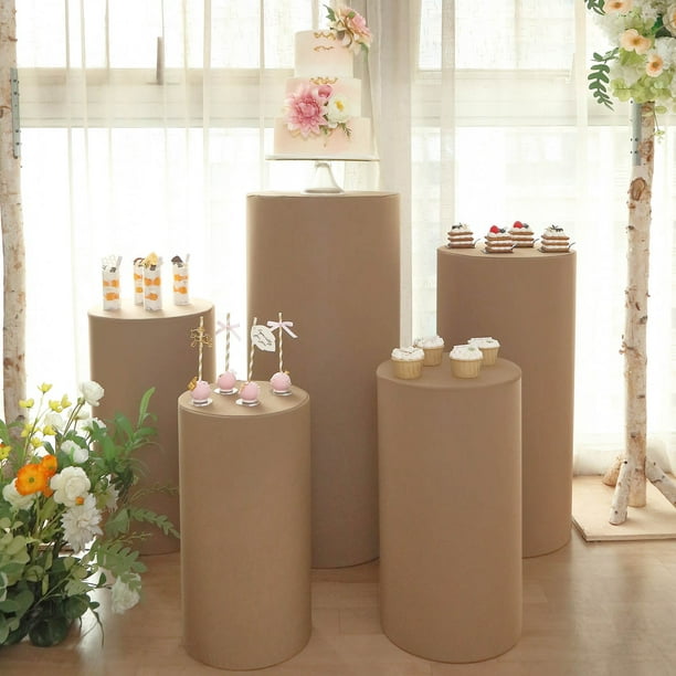 Efavormart Set Of 5 | Taupe Spandex Cylinder Plinth Display Box Stand ...