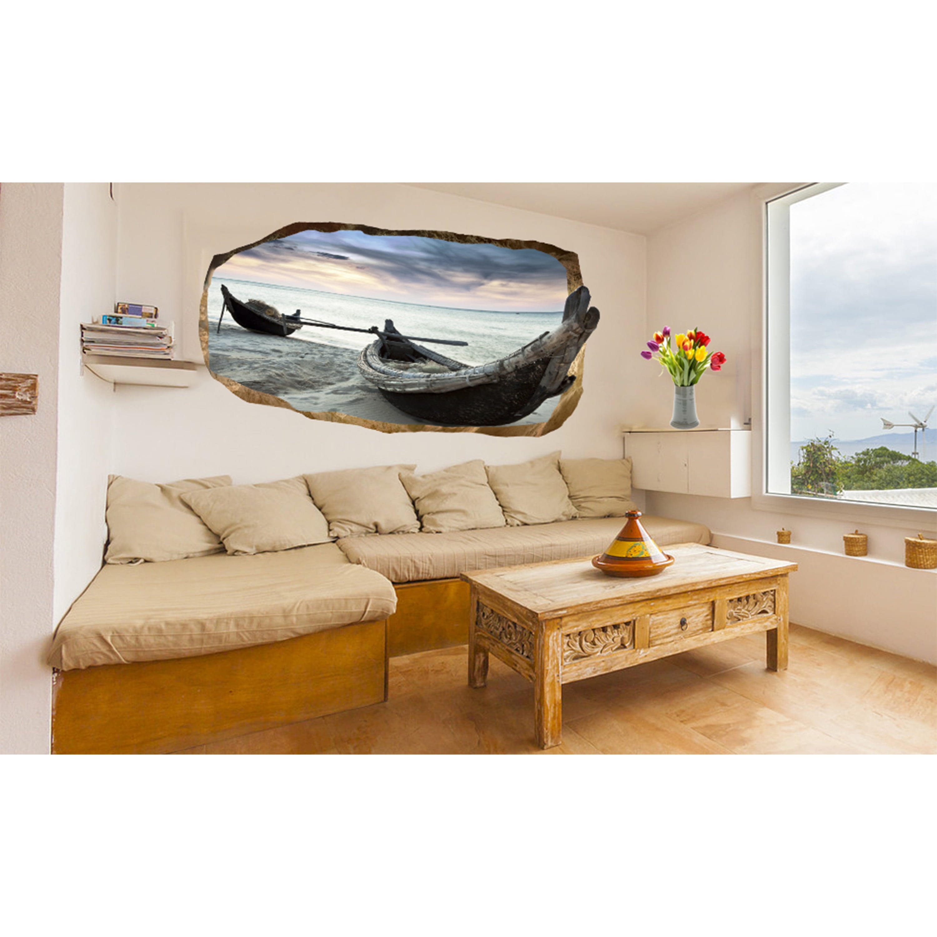 Startonight 3D Mural Wall Art Photo Decor Boats on the Sand II Amazing ...