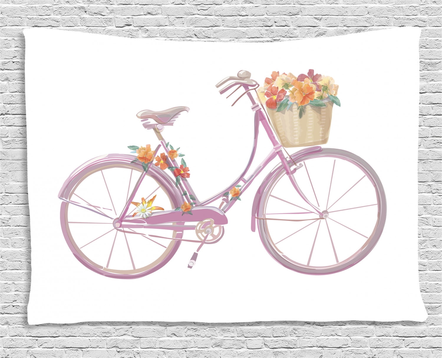 Bicycle Tapestry, Watercolor Illustration of a Pink Bicycle with ...