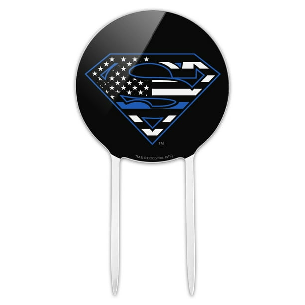 Acrylic Superman Thin Blue Line Flag Shield Logo Cake Topper Party ...