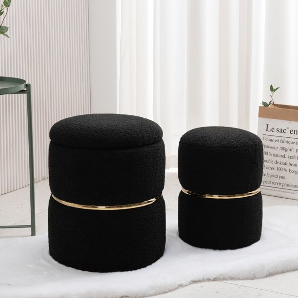 Furniliving Round Footstool Storage Ottoman Footrest Modern Upholstered ...
