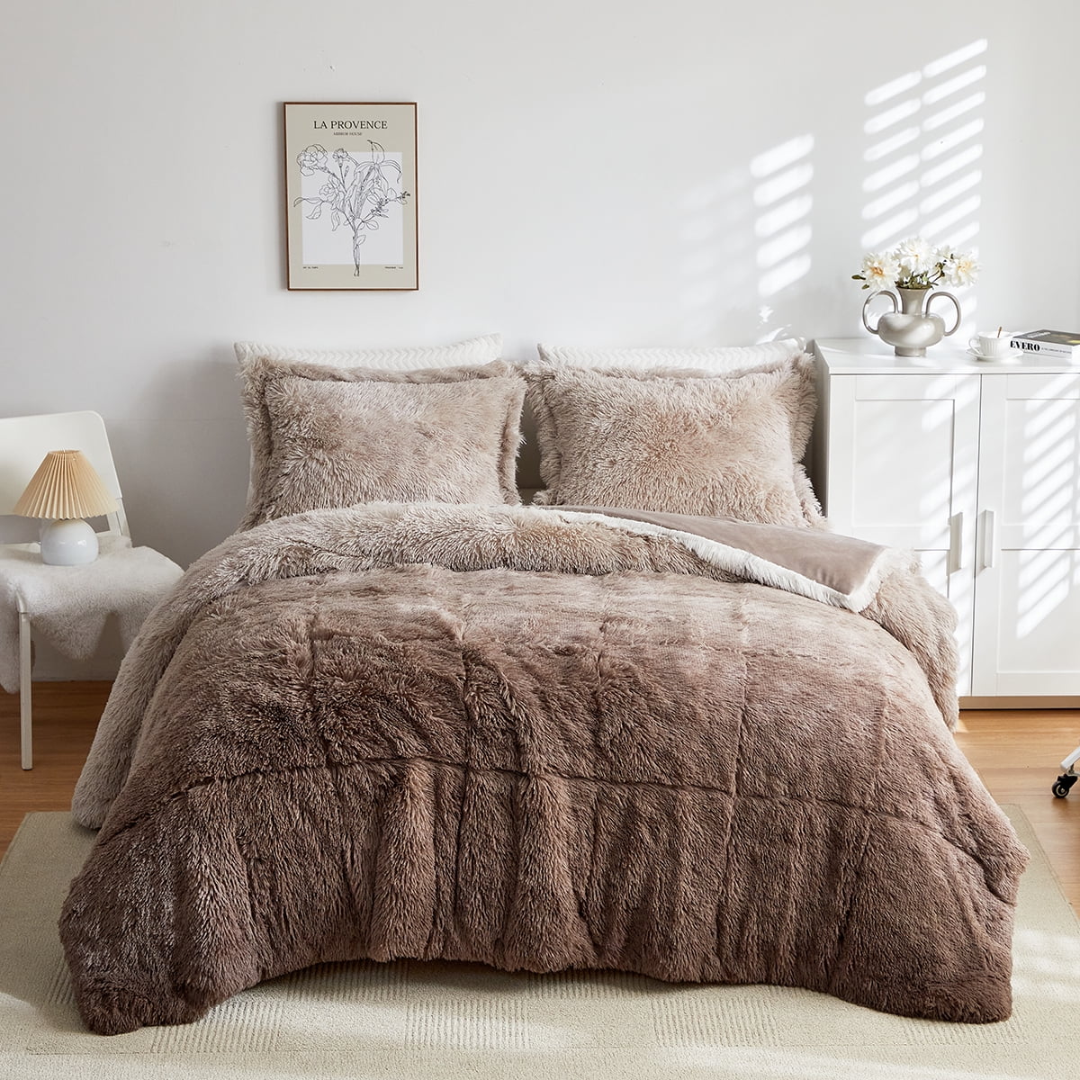 Wajade Ombre Shaggy Comforter Set Fluffy Fuzzy Faux Fur Bedding Set (1 ...