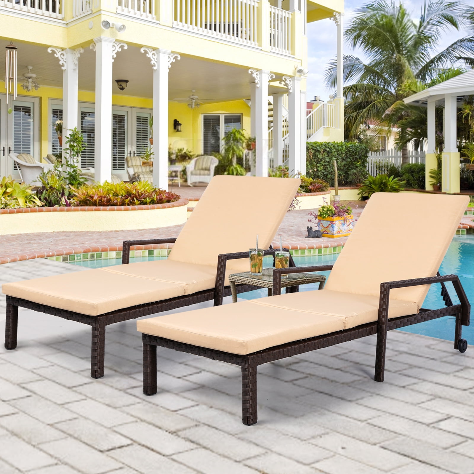 YODOLLA Adjustable Outdoor Chaise Lounge Chair Rattan Wicker Patio ...