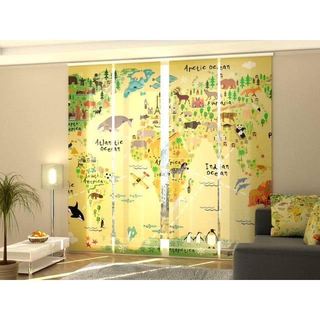 Tiptophomedecor Set of 4 Panel Blinds Kids World Map - Walmart.com