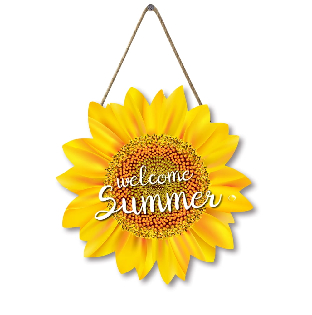Sunflower Welcome Summer Wood Door Hanger 12 Inch Large Wooden Flower ...