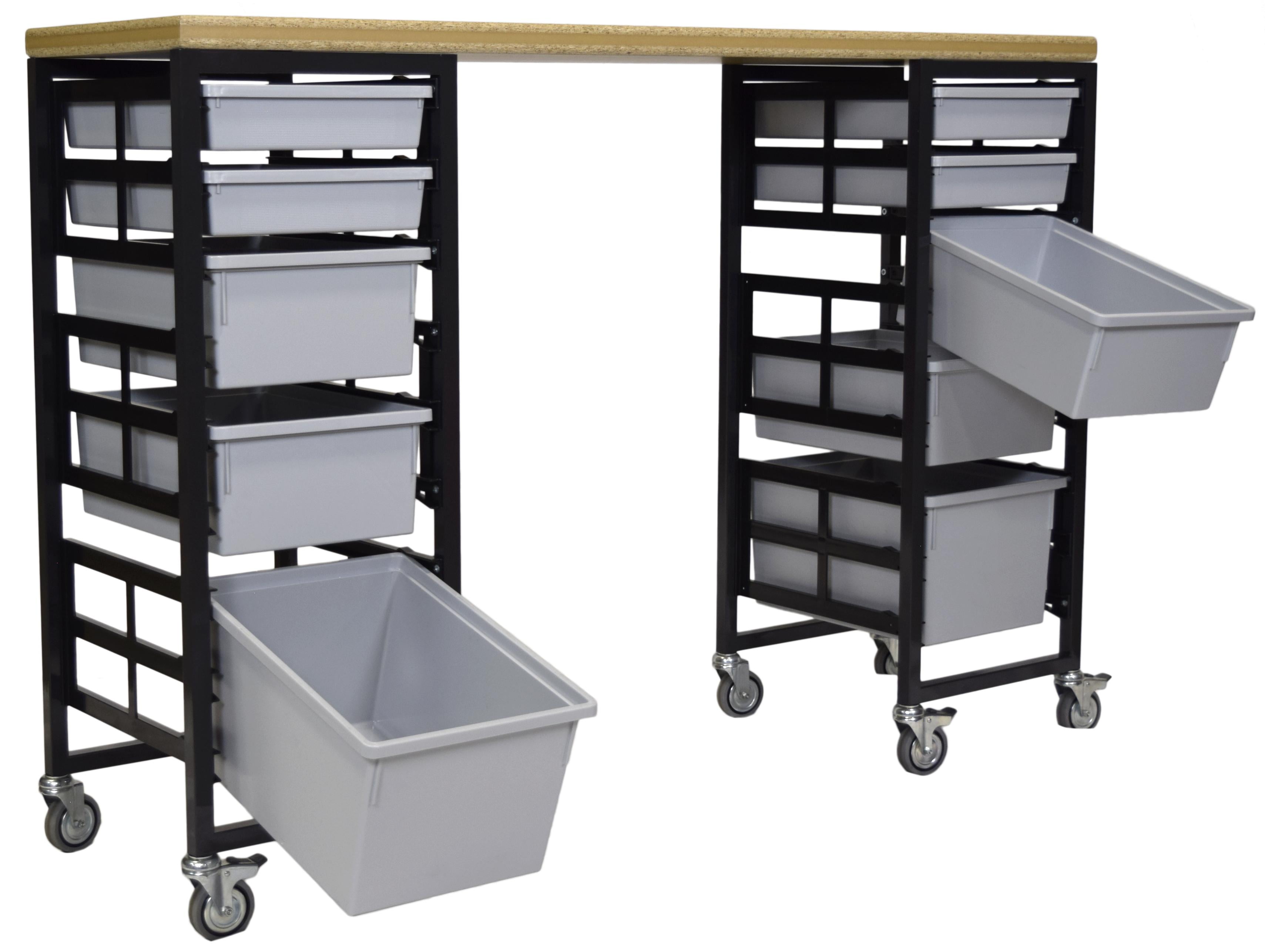 Mobile Workbench Storage Station w/Wood Top -10 StorSystem Trays-Gray ...