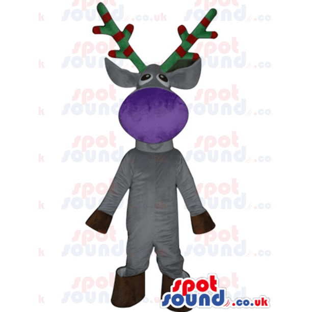 Grey moose with a violet nose and red and green horns - Animal mascots ...
