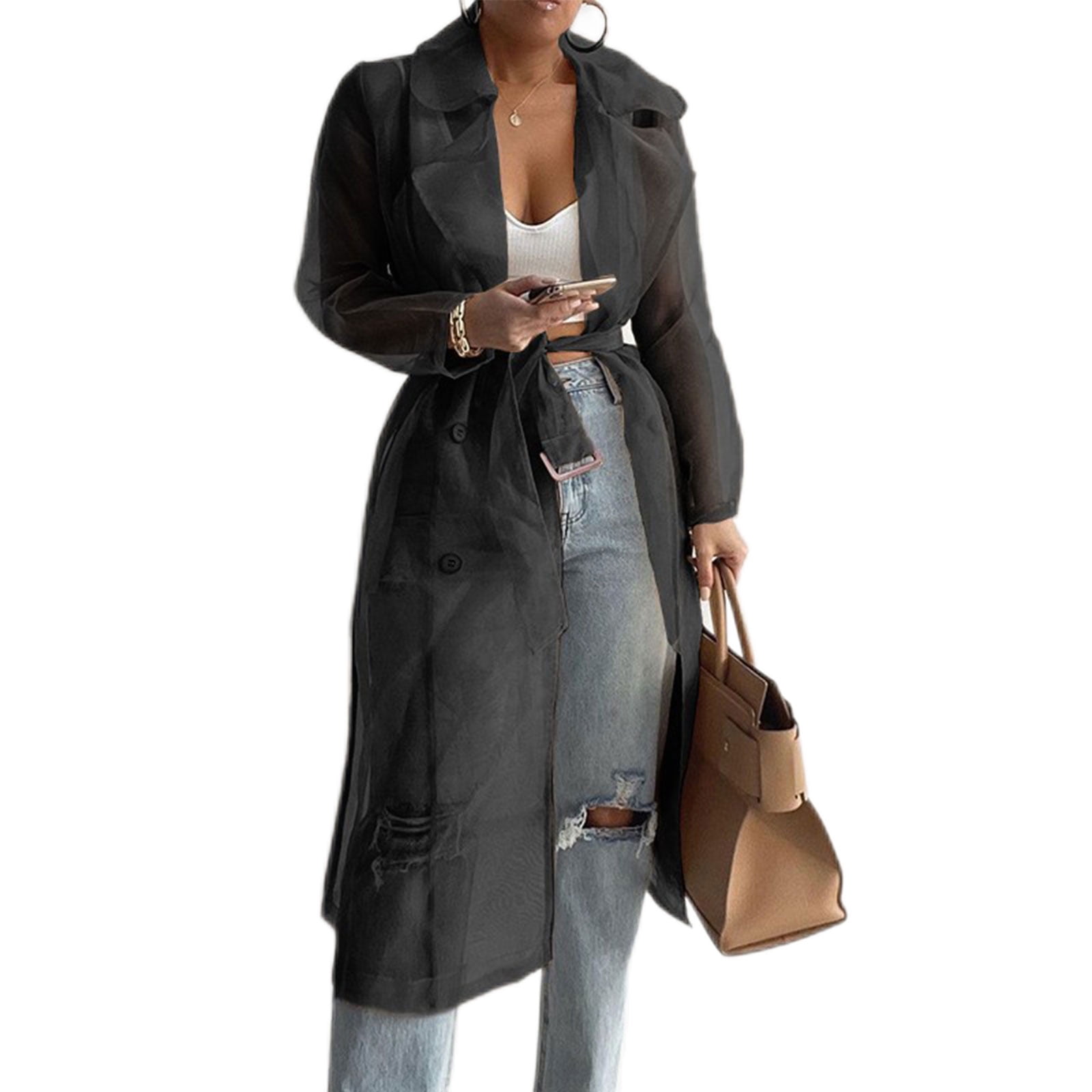 BYDOT Mesh Coat Button Down Women Puff Long Sleeve Casual Mesh Sheer ...