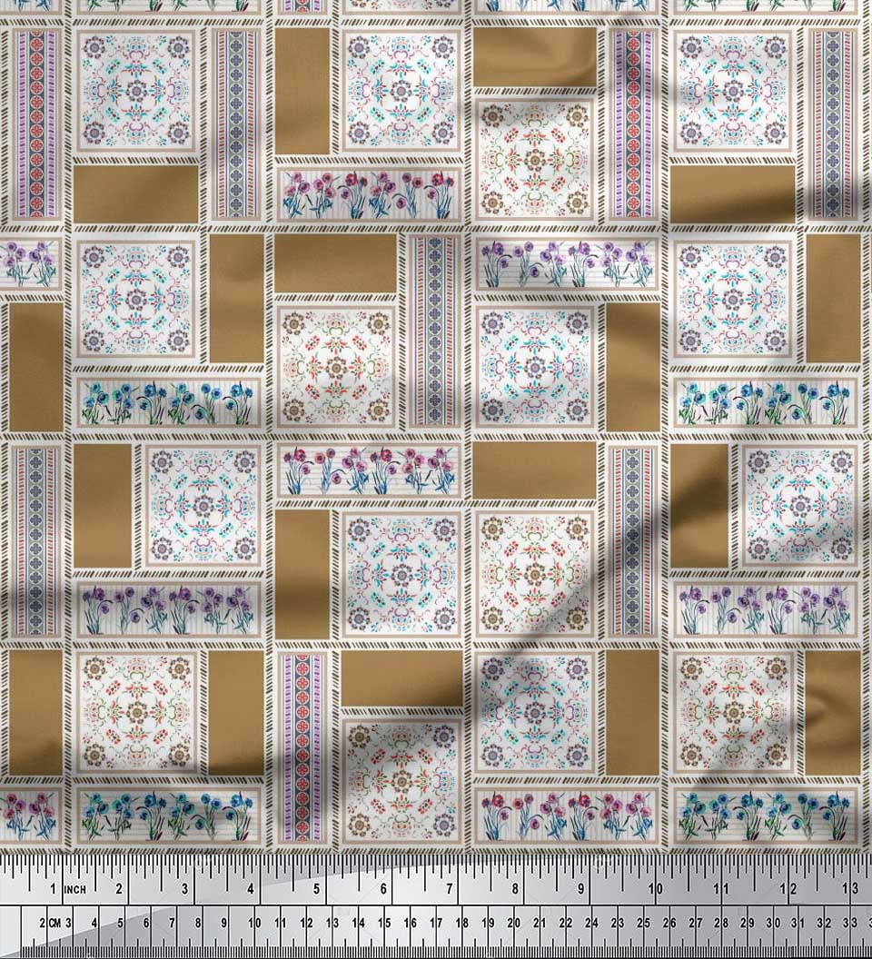 Soimoi Crepe Silk Fabric Floral & Mandala Patchwork Print Fabric by The Yard 42 Inch Wide ...