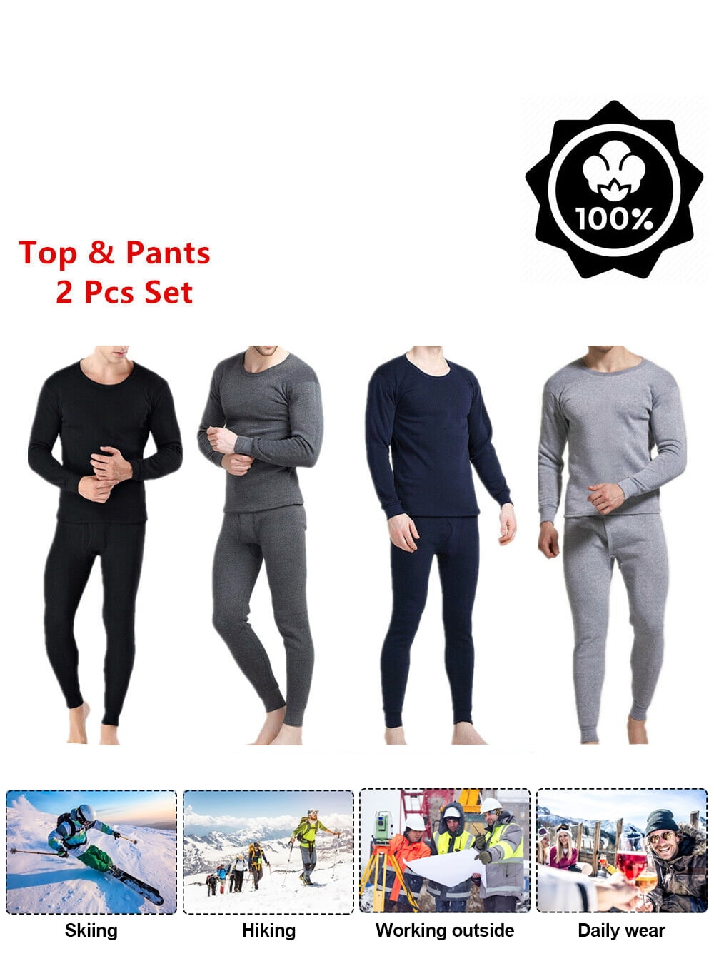 GOYOMA Cotton Men Winter Thermal Long Johns Top Bottom Underwear Set ...