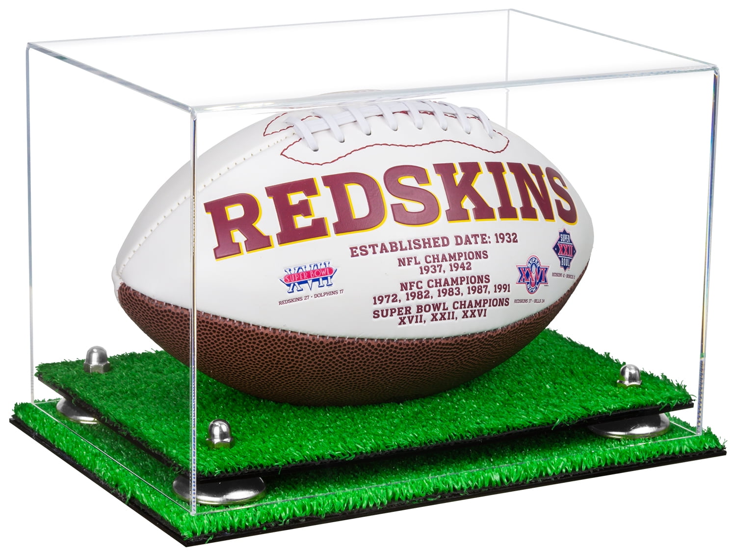 Deluxe Clear Acrylic Football Display Case with Silver Risers and Turf ...