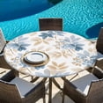 Blue Beige Leaves Round Tablecloth 45-54 Inch Round Fitted Table Cloth ...