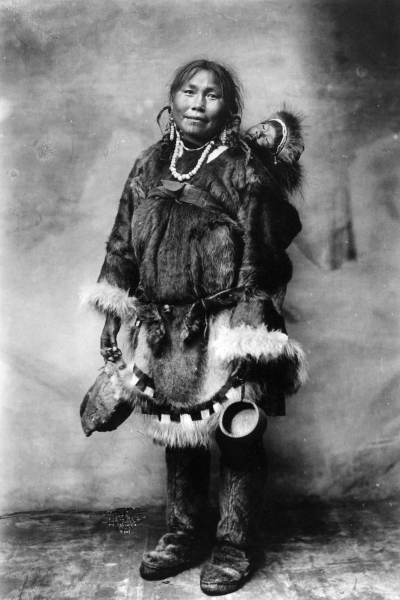 Print: Eskimo Mother Carrying A Child On Her Back, circa 1916 - Walmart.com