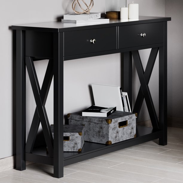 Lavish Home Console 2-Tier Entryway Table with Two Drawers, Storage ...