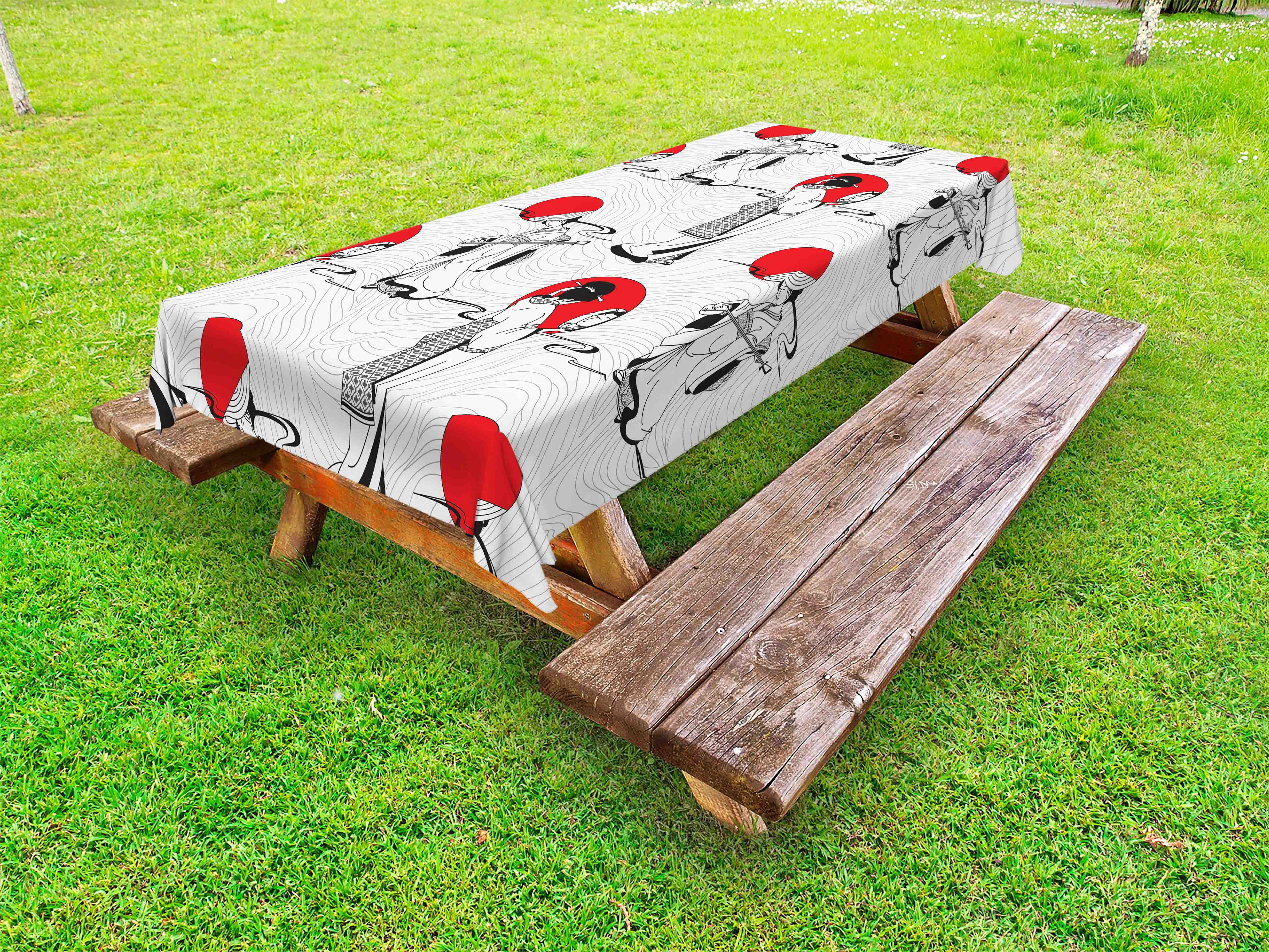 Asian Outdoor Tablecloth, Japanese Geisha Girl with Traditional Kimono ...