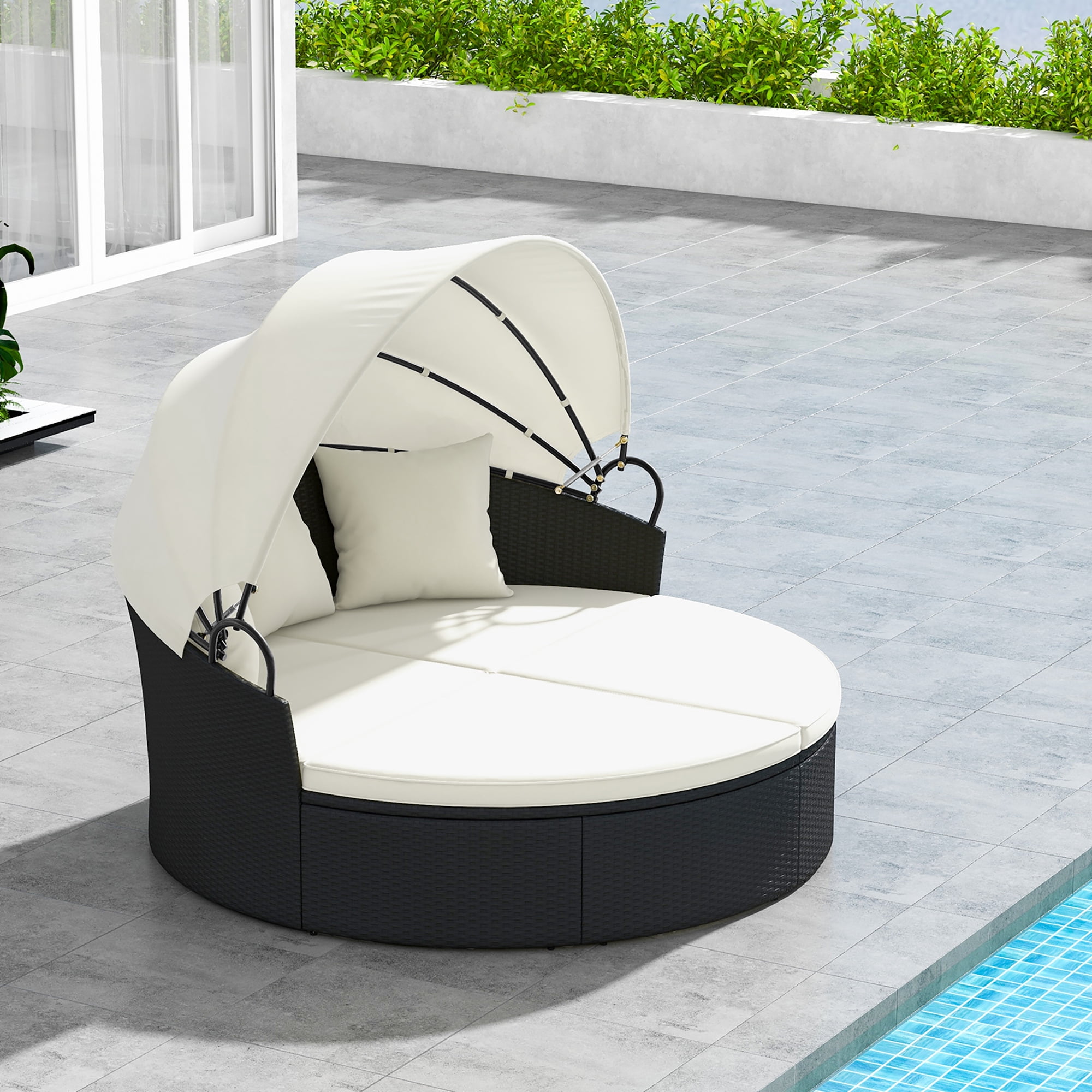 Click here for Gymax Patio Round Daybed Wicker With Retractable C... prices