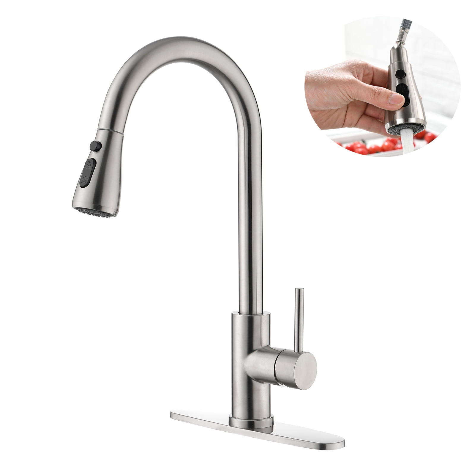 Single Handle Pull Out Kitchen Faucet, Brushed Nickel High Arc Single ...