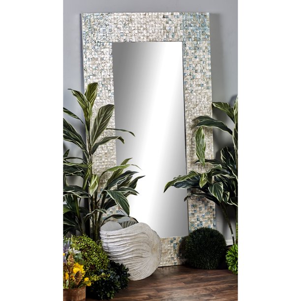DecMode 36" x 70" Cream Handmade Wall Mirror with Blue Corners ...