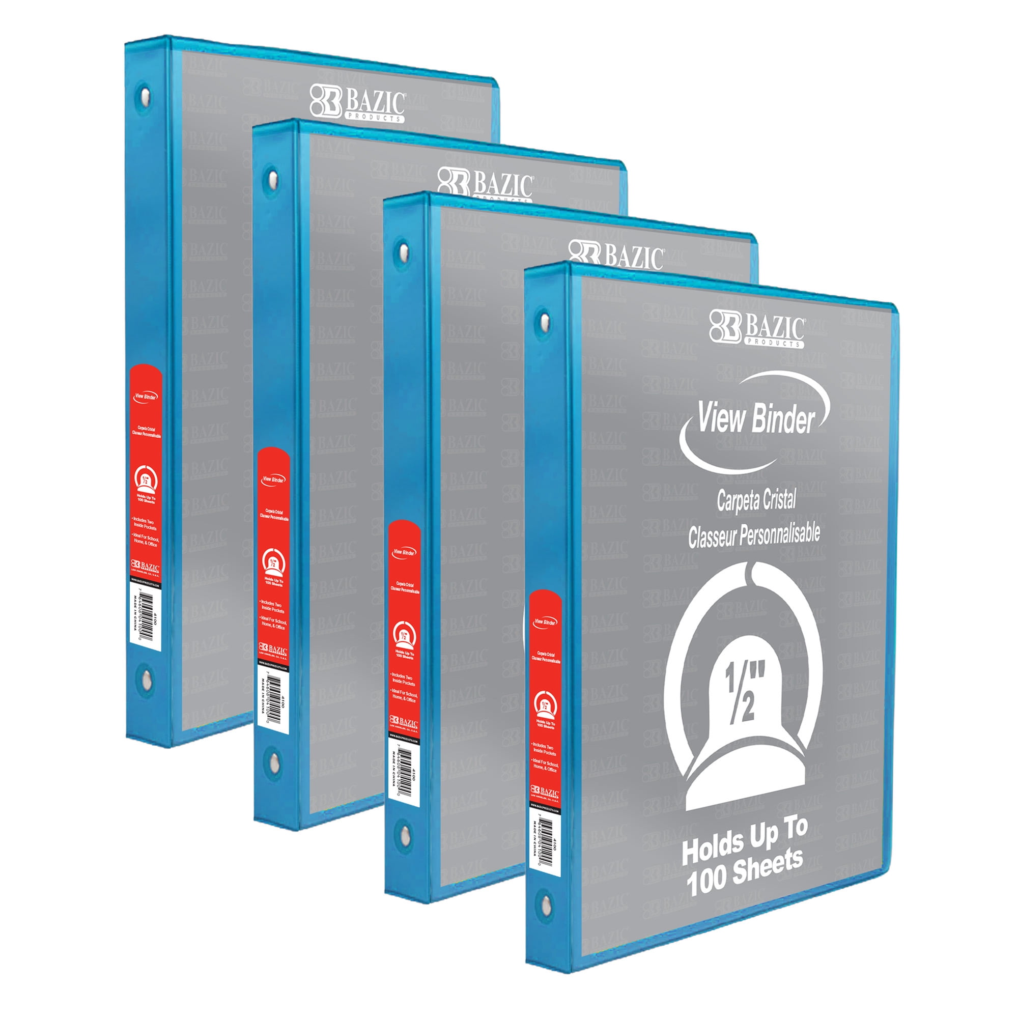 BAZIC 3 Ring Binder 1/2" Economy View Binders Cyan, Hold 100 Sheets, 4 ...
