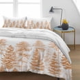 4 Piece Duvet Cover Set Queen, Orange Pine Tree Forest Sketch Art Soft ...