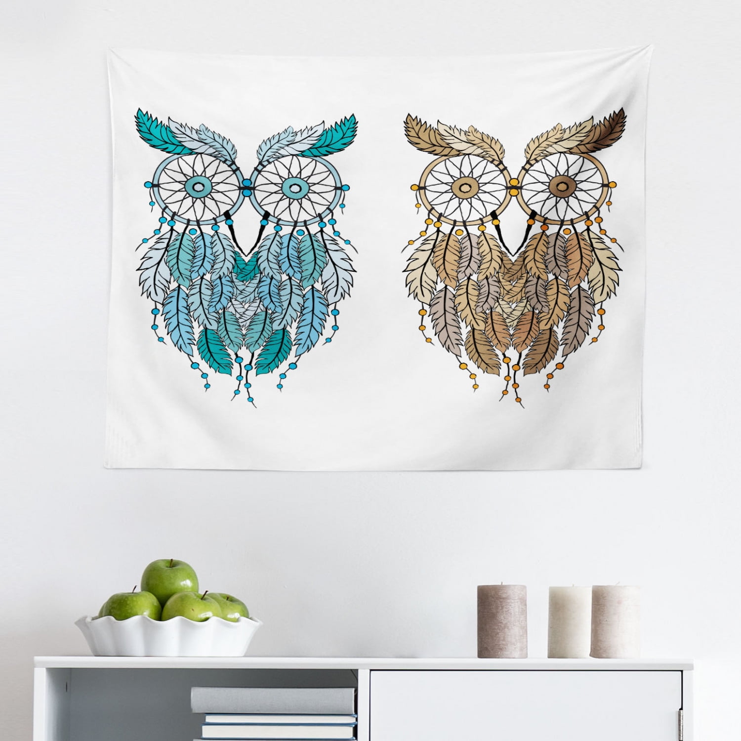 Owl Tapestry, Tired Eyes Closed Sleeping Owls Silent Flight Vertical ...