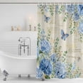 Blue Floral Shower Curtain, Summer Country Hydrangea Floral Butterfly ...