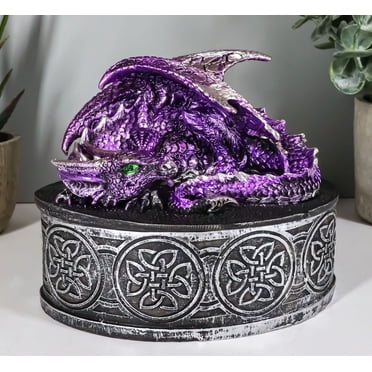 Dragon Laying on Oval Shaped Jewelry Trinket Box Mythical Fantasy ...