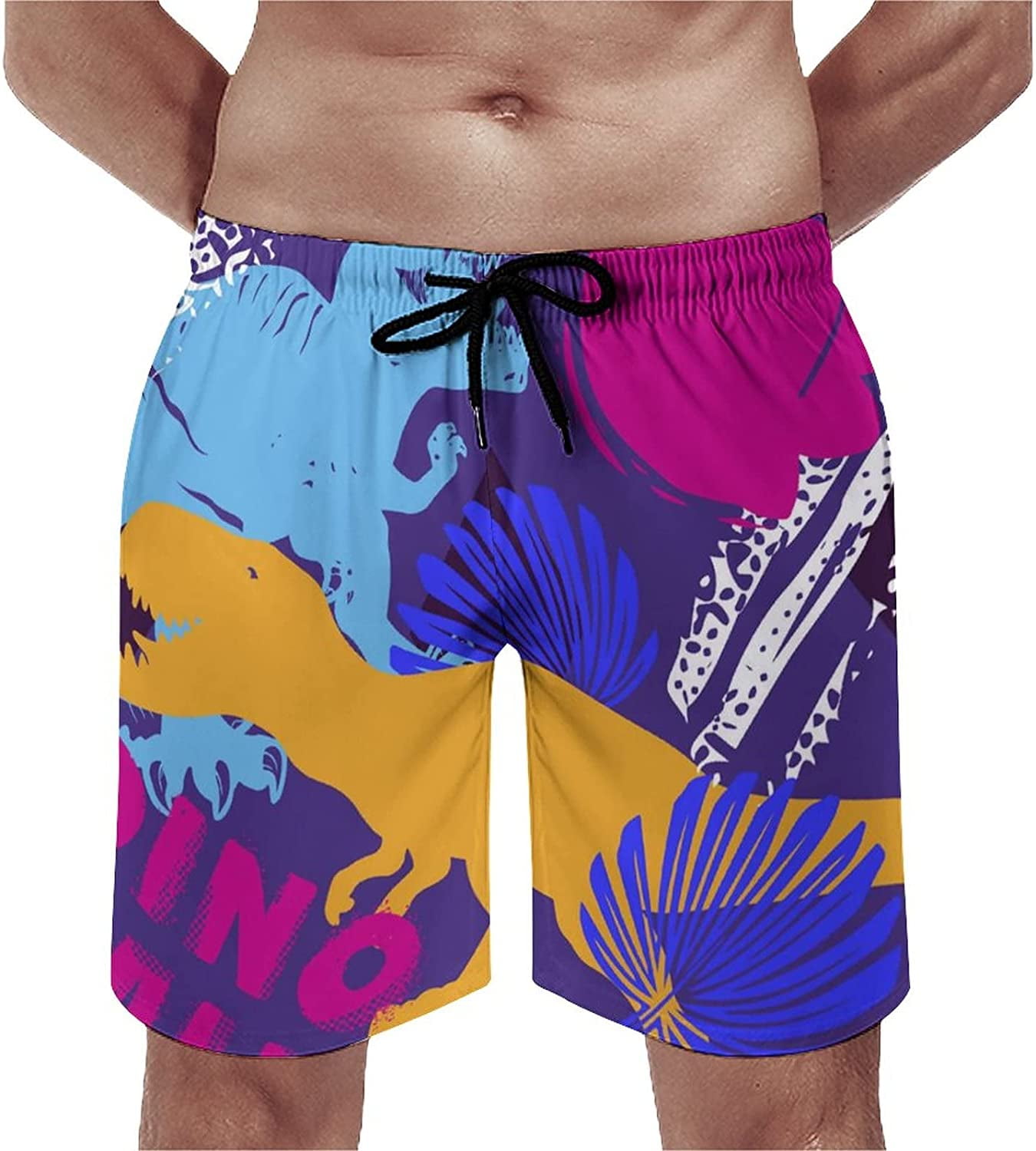 Men's Colorful-Dinosaur-Dino-Palm-Leaf Swim Trunks Quick Dry Bathing ...