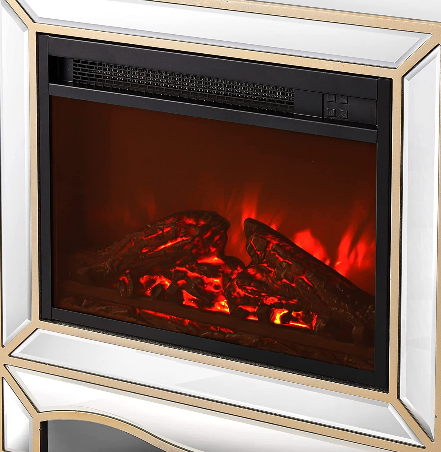 Buy IKIFLY Mirrored Electric Fireplace Nightstand, Golden Lines Mantel ...