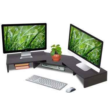 PERLESMITH Dual Monitor Stand Riser with Adjustable Length & Angle ...